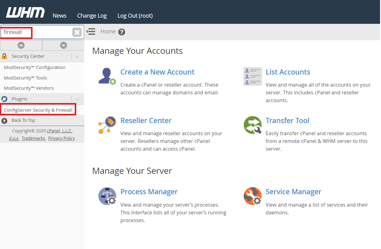 How to enable/ disable firewall in whm?